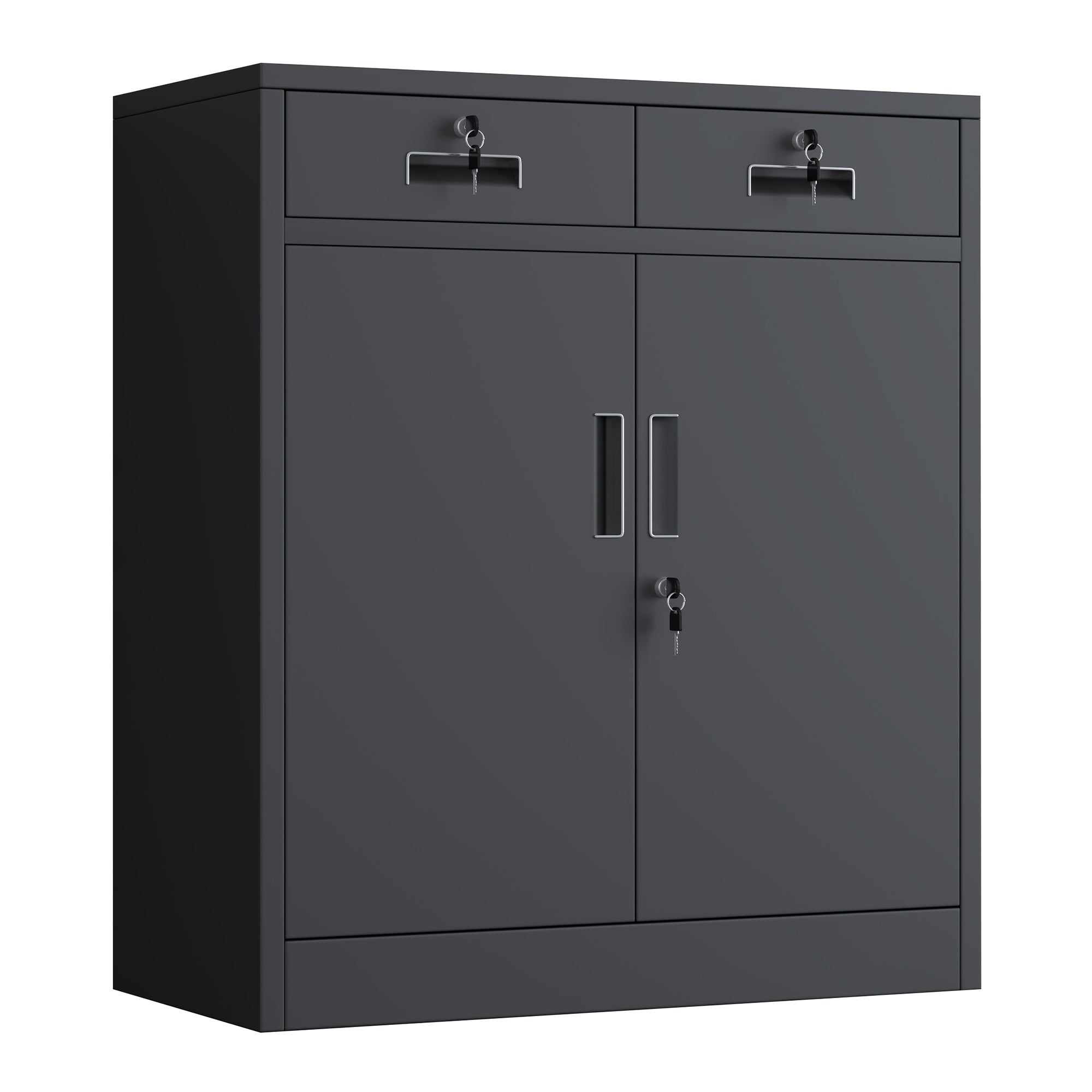 JINGUR Metal Storage Cabinet With Locking Doors and 2 Lockable Drawers
